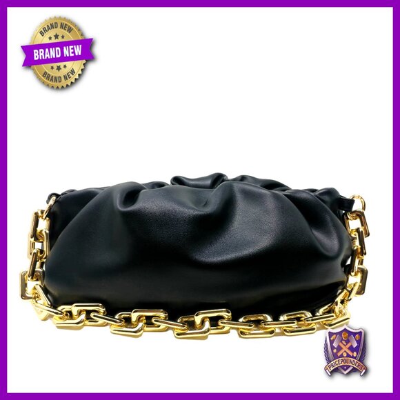 Bags | Cloudshaped Dumpling Clutch Purse Ruched Vegan Leather Chain ...